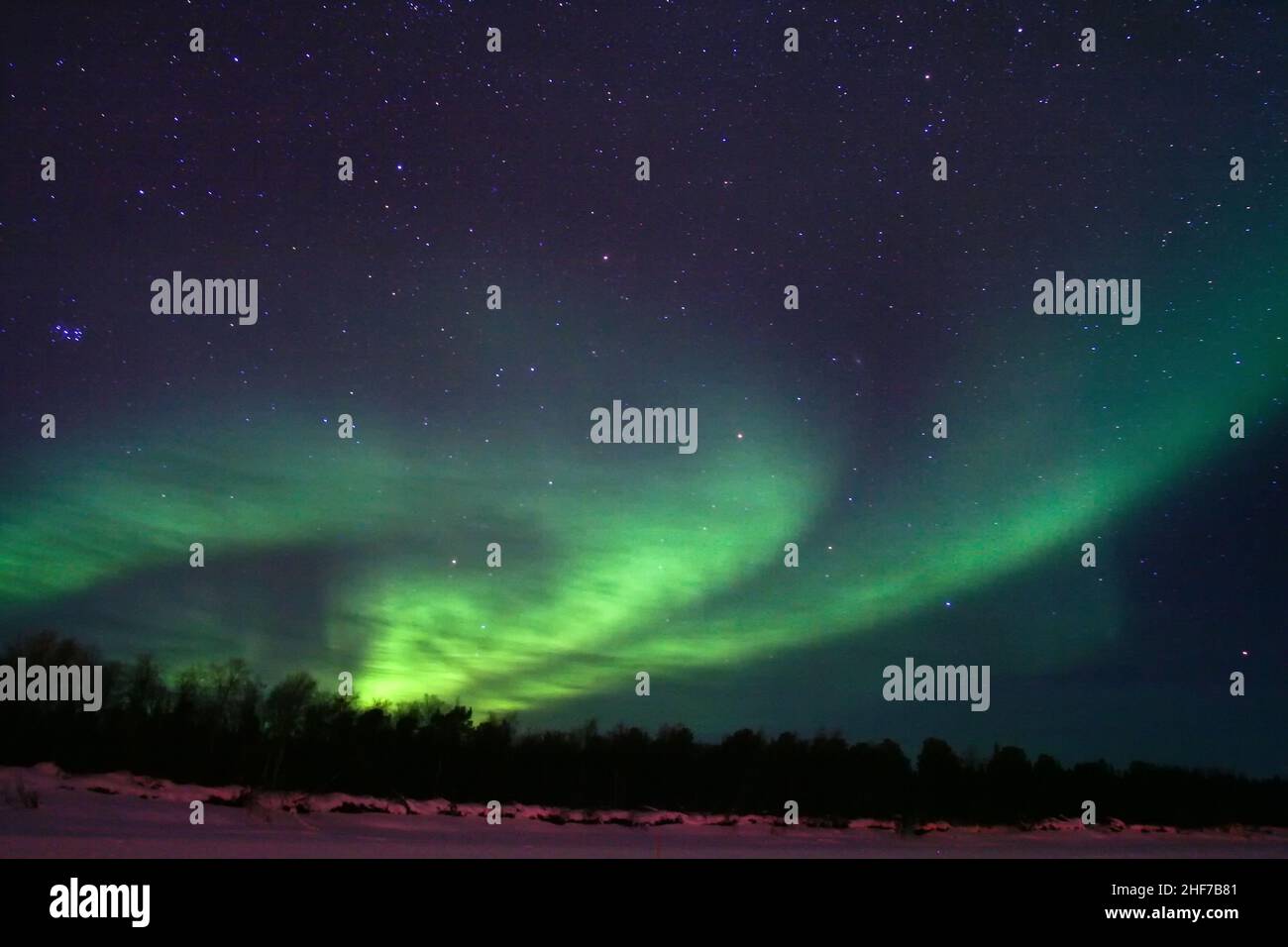 Northern lights (aurora borealis) display near Kaamanen, Finland Stock ...