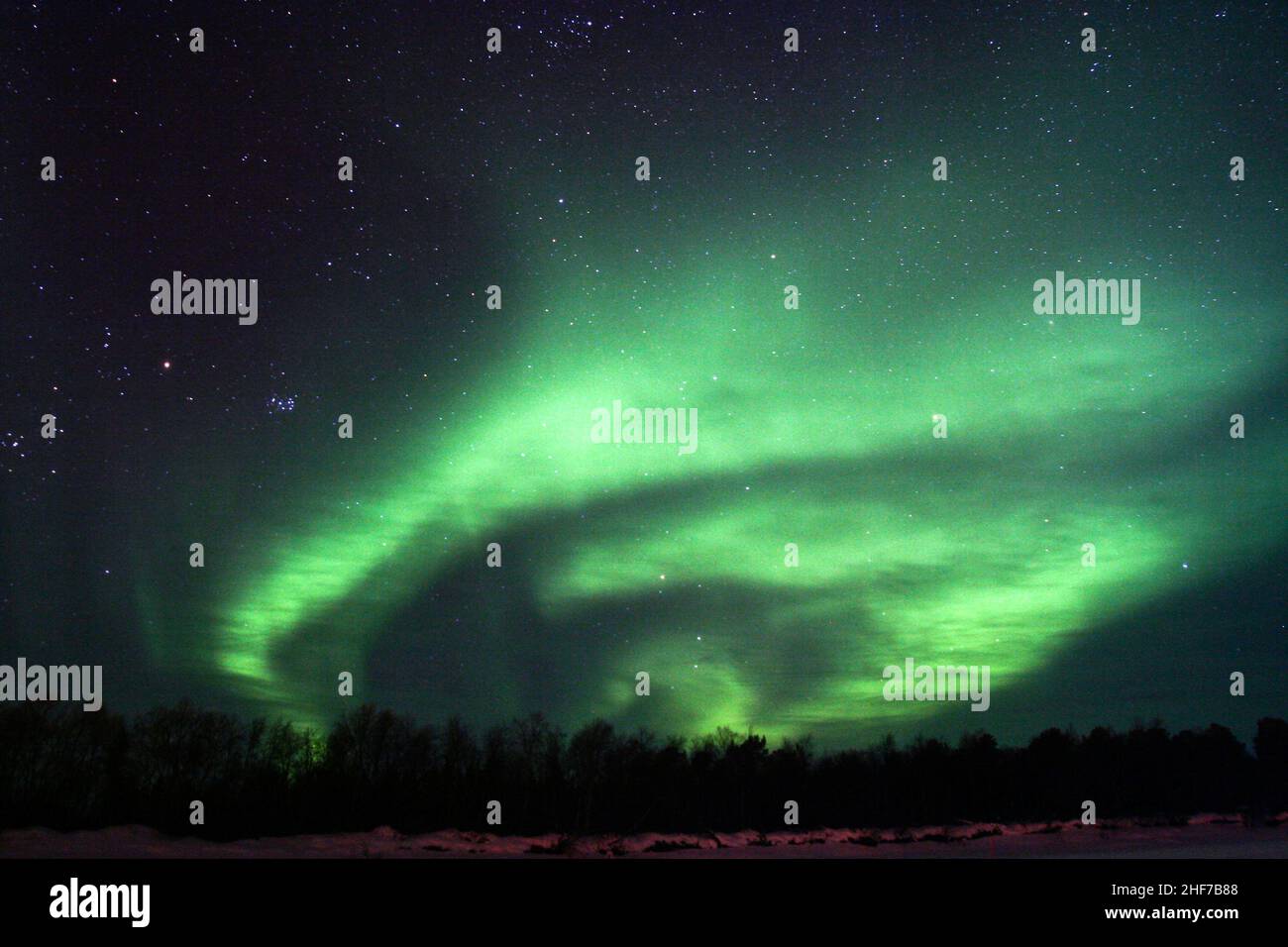 Northern lights (aurora borealis) display near Kaamanen, Finland Stock ...