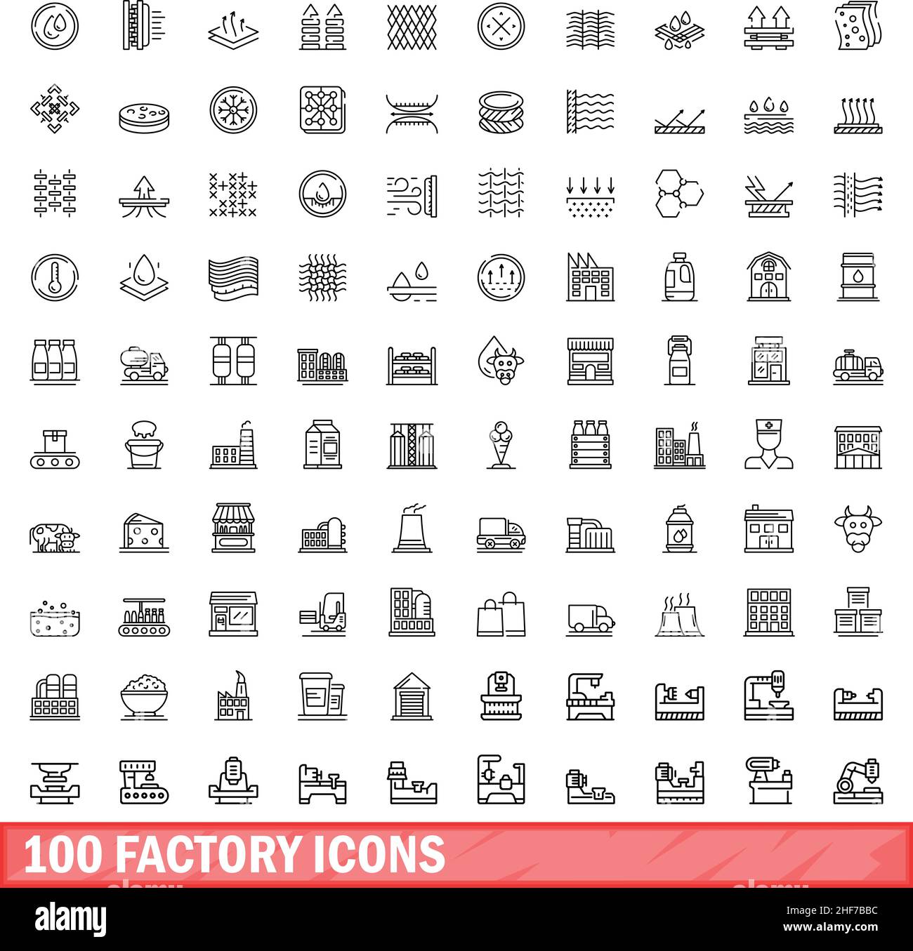 100 factory icons set. Outline illustration of 100 factory icons vector ...