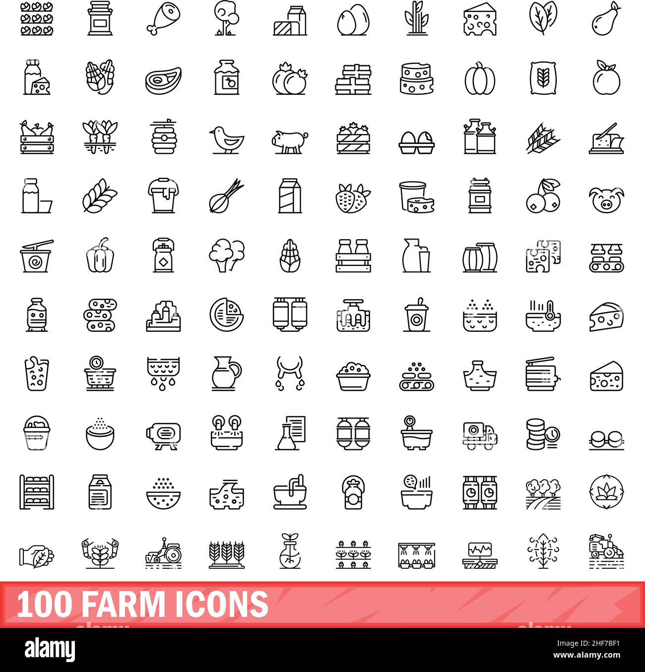 100 farm icons set. Outline illustration of 100 farm icons vector set ...