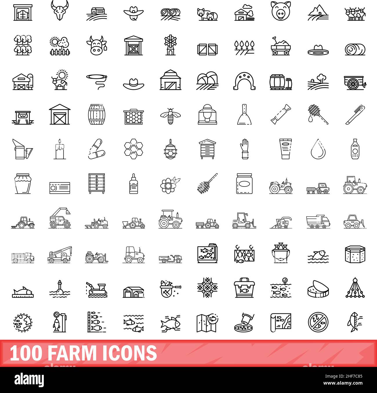 100 farm icons set. Outline illustration of 100 farm icons vector set ...