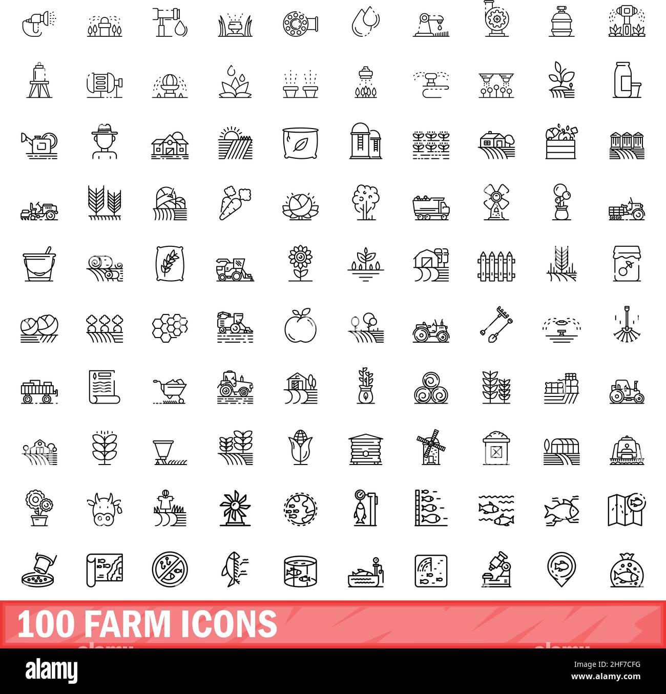 100 farm icons set. Outline illustration of 100 farm icons vector set ...