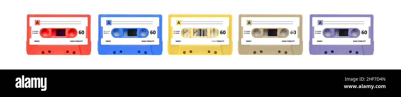 Cassette tape audio isolated on white background. Various color tape ...