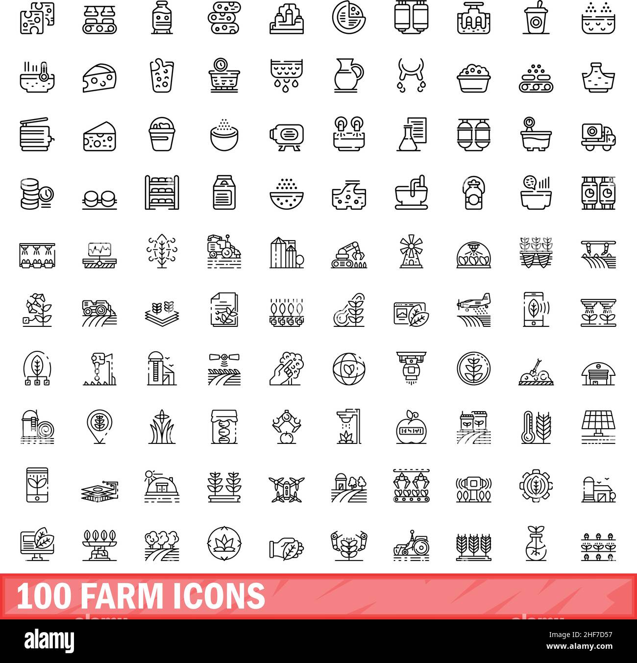 100 farm icons set. Outline illustration of 100 farm icons vector set ...