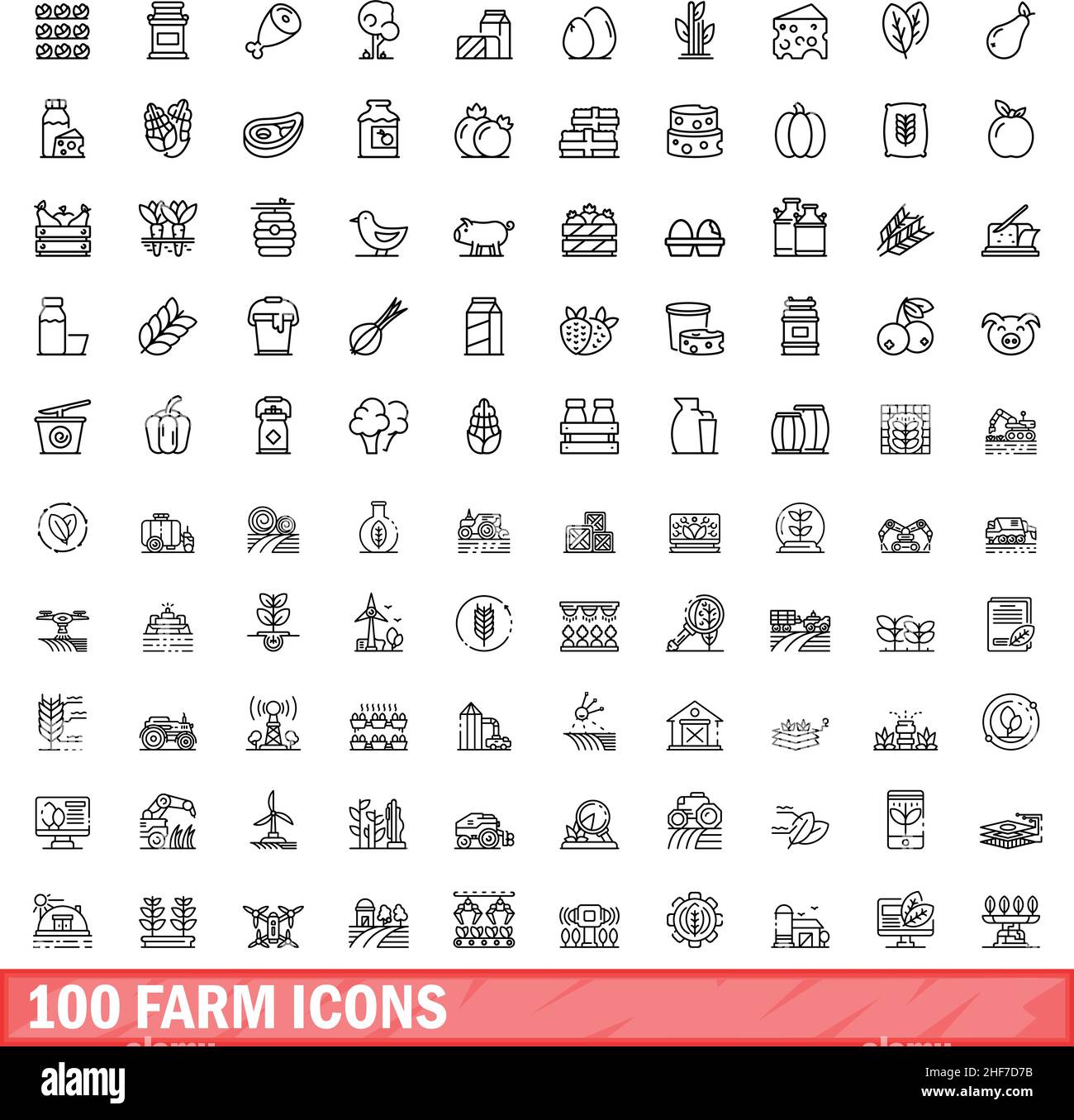100 farm icons set. Outline illustration of 100 farm icons vector set ...
