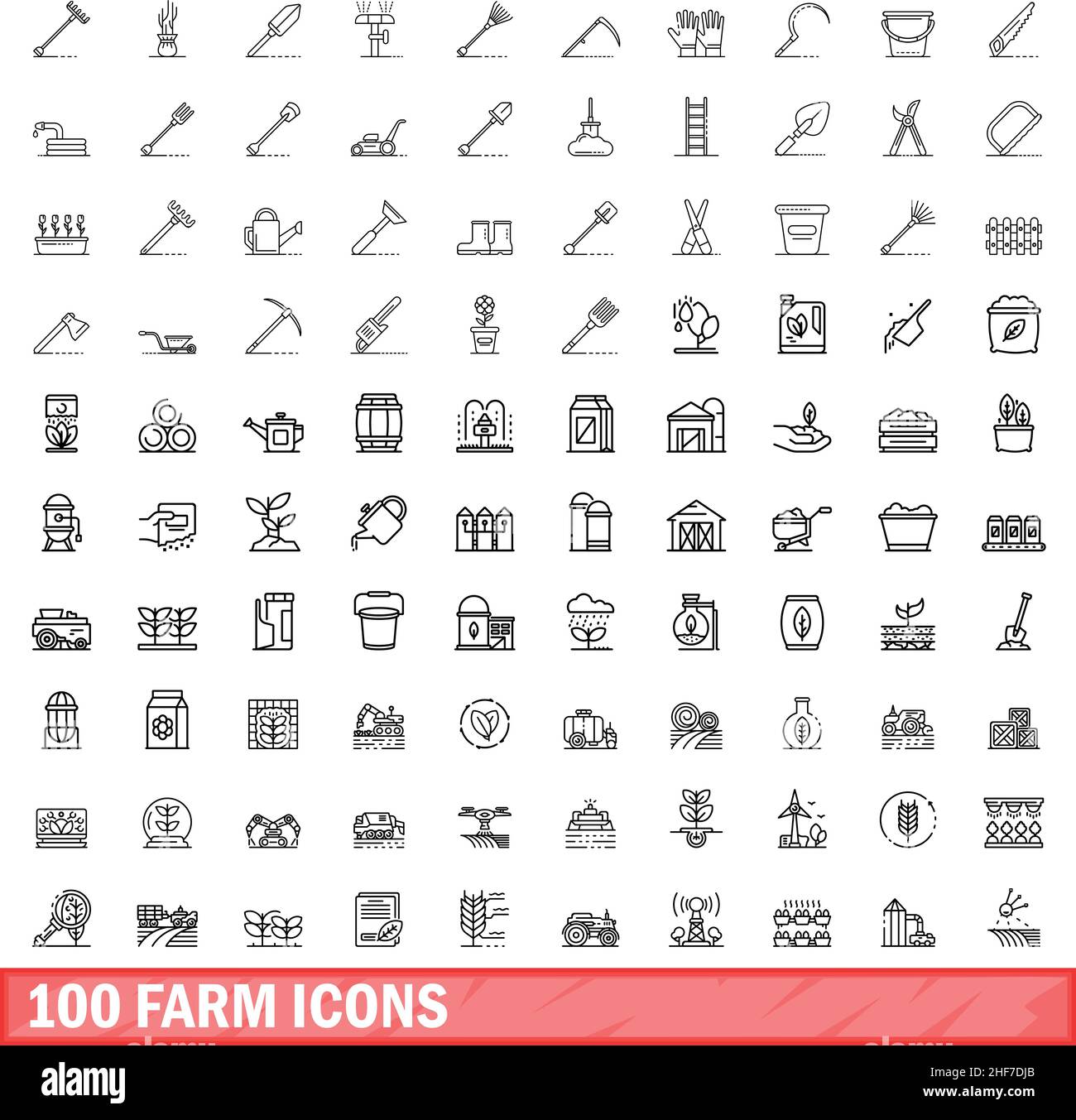 100 farm icons set. Outline illustration of 100 farm icons vector set ...