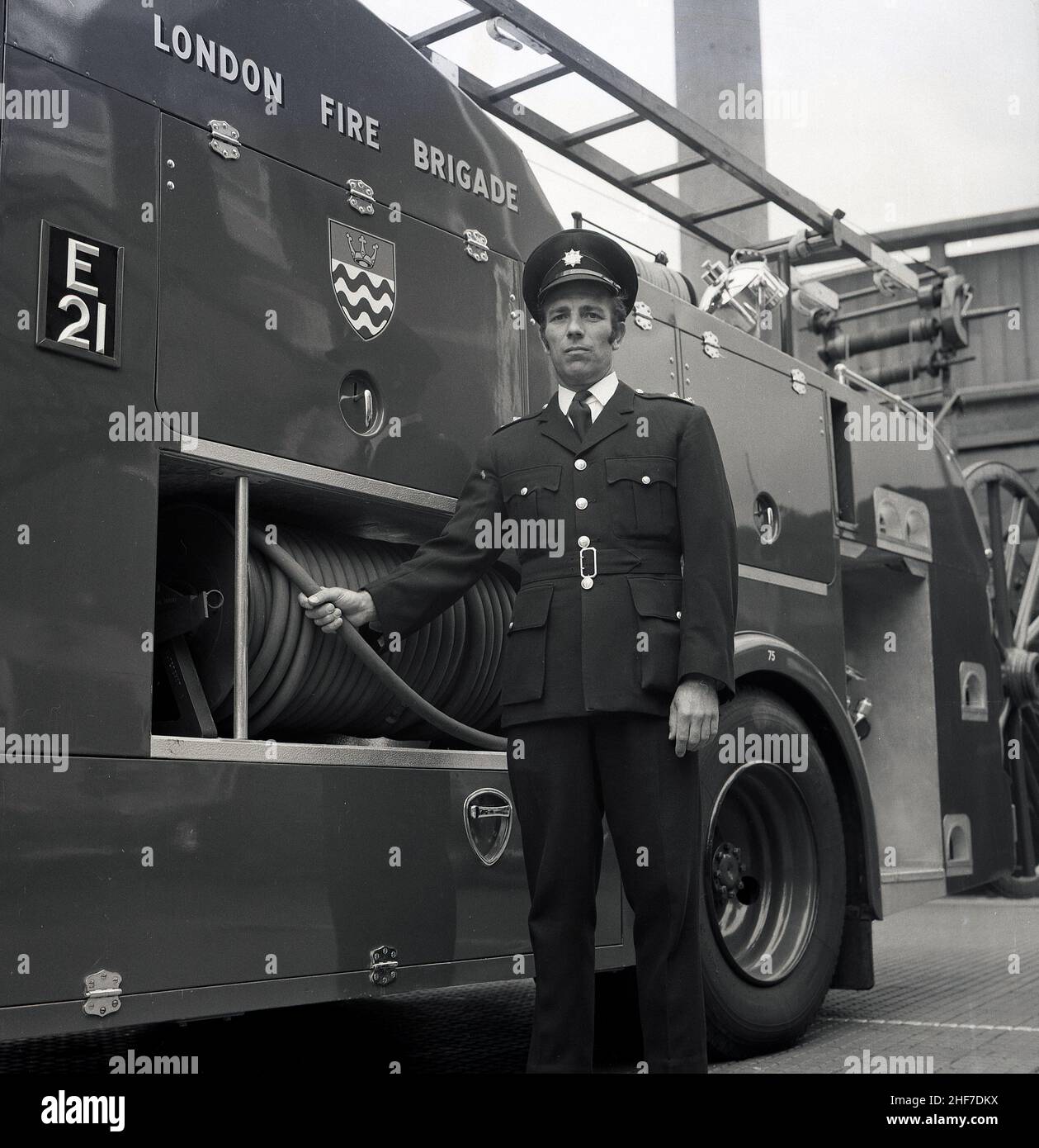 1960s, historical, a station officer of the London Fire Brigade ...