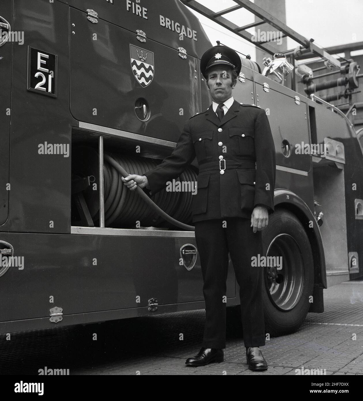 1960s, historical, a station officer of the London Fire Brigade ...