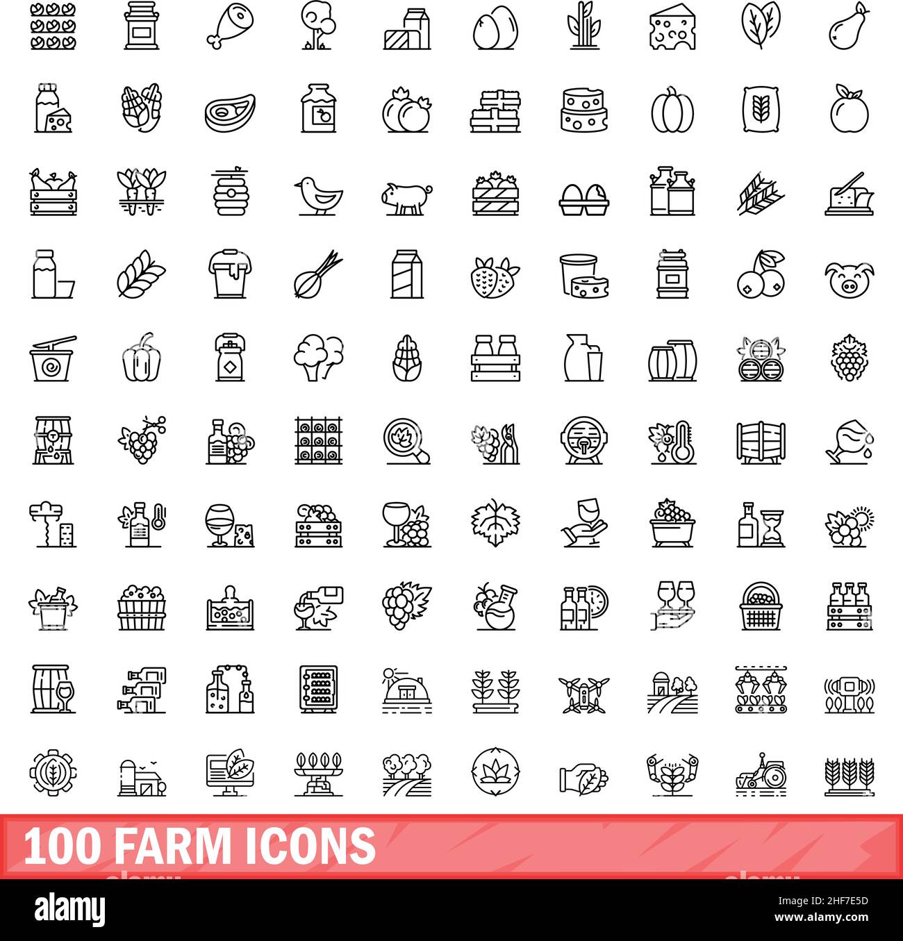 100 farm icons set. Outline illustration of 100 farm icons vector set ...