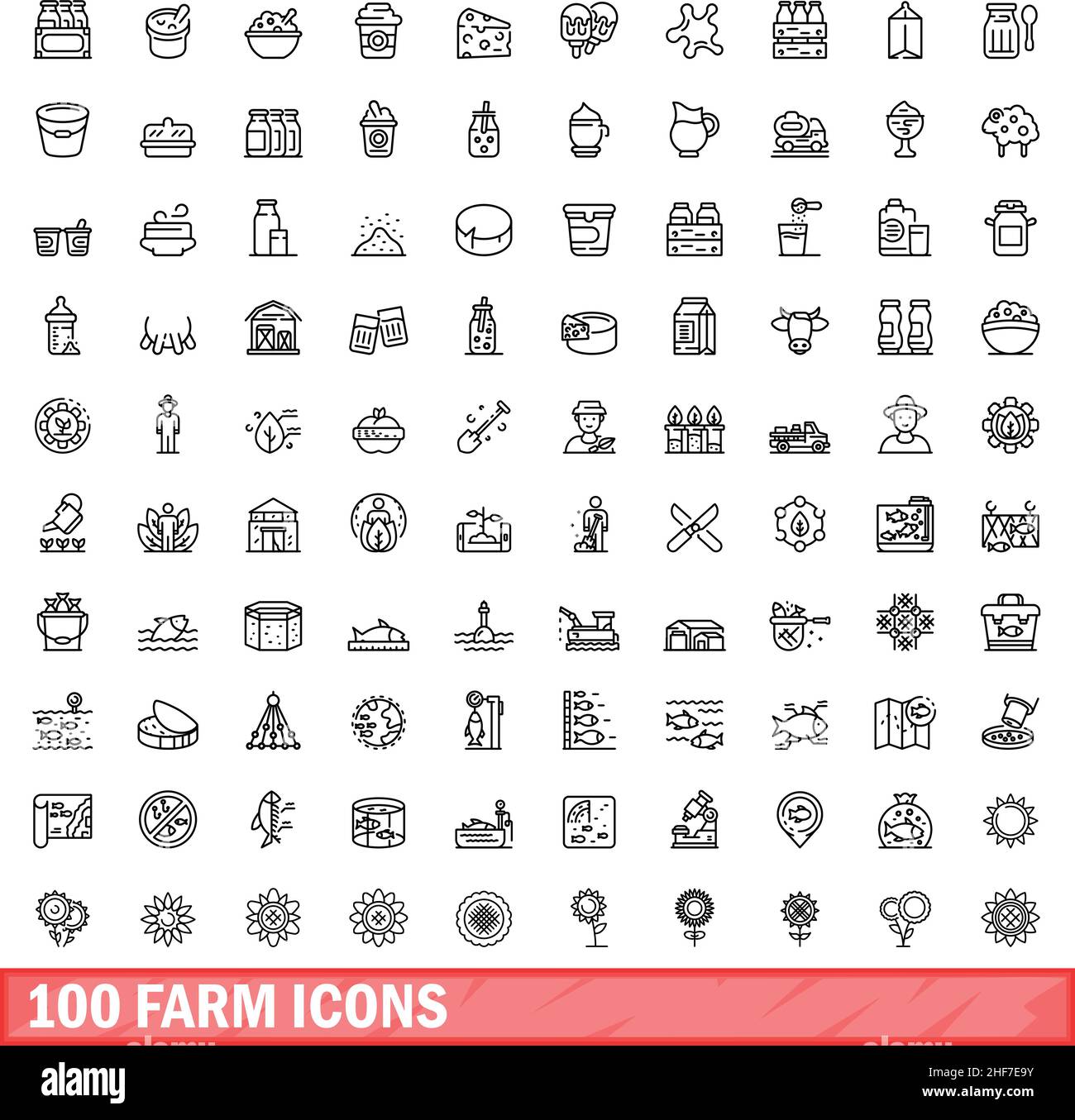 100 farm icons set. Outline illustration of 100 farm icons vector set ...