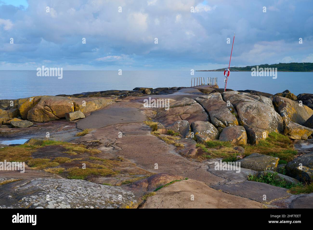 Stone beach, path, bathing place, clouds, sea, morning, summer ...