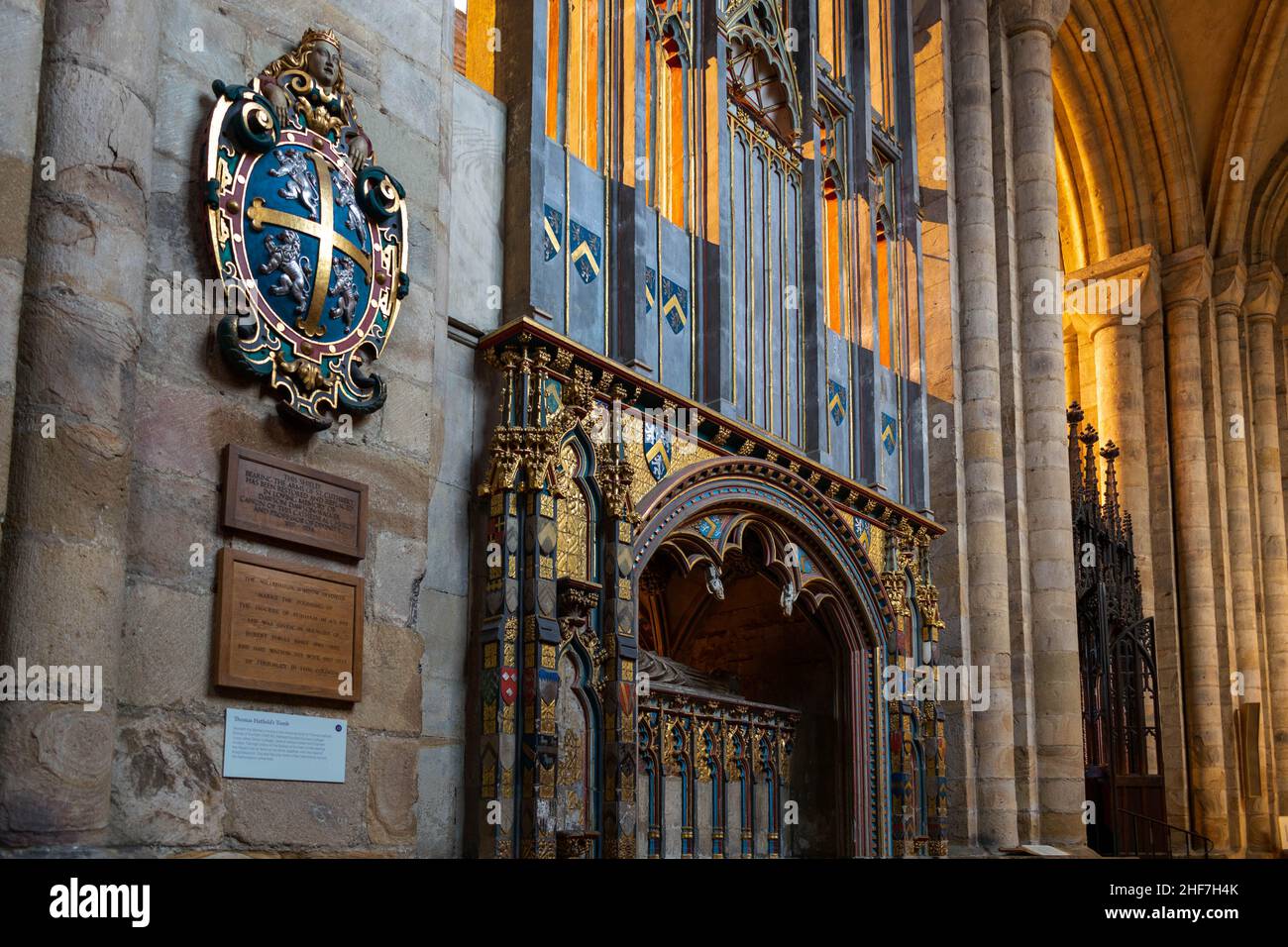Durham, UK - 29 August 2019: Hatfield Chantry memorial inside Durham ...