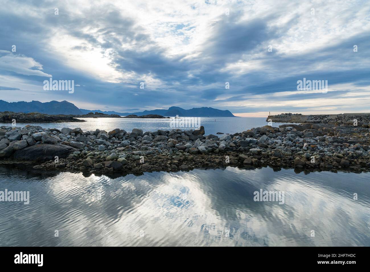 Norway, Lofoten, Austvågøya, Laukvik fishing village, harbor Stock ...