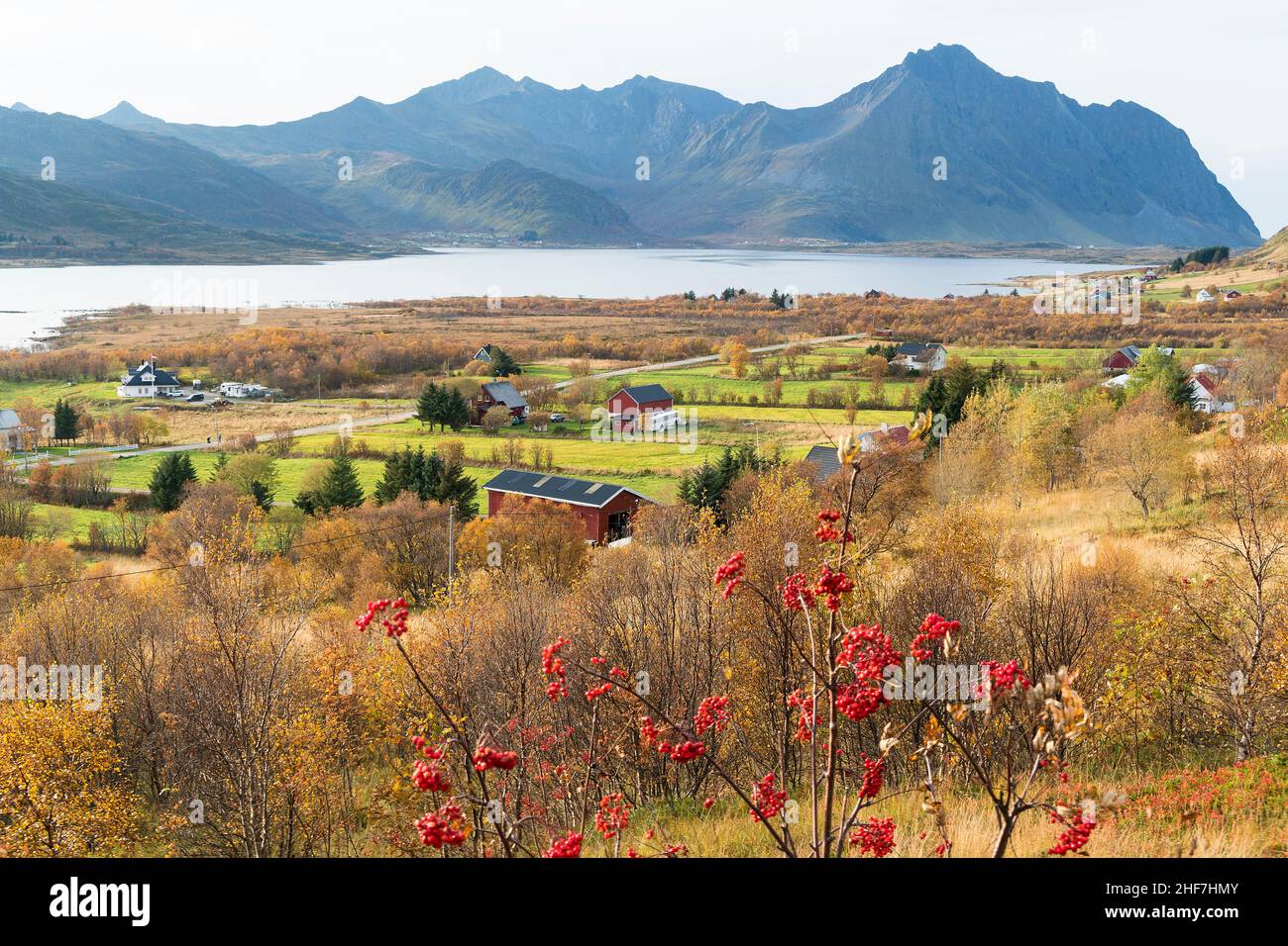 Norway, Lofoten, Gimsøya, Torvdalshalsen rest area, view Stock Photo ...