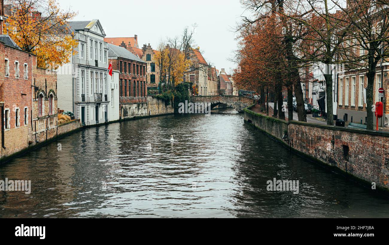 Classic view of channels of Bruges. Belgium Stock Photo - Alamy