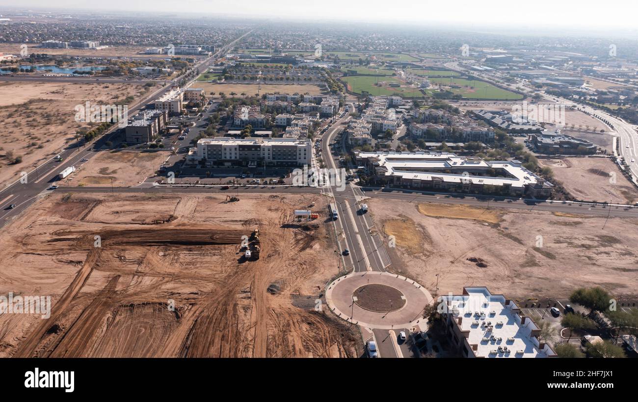 Parts of the downtown urban core next to empty construction plots in ...