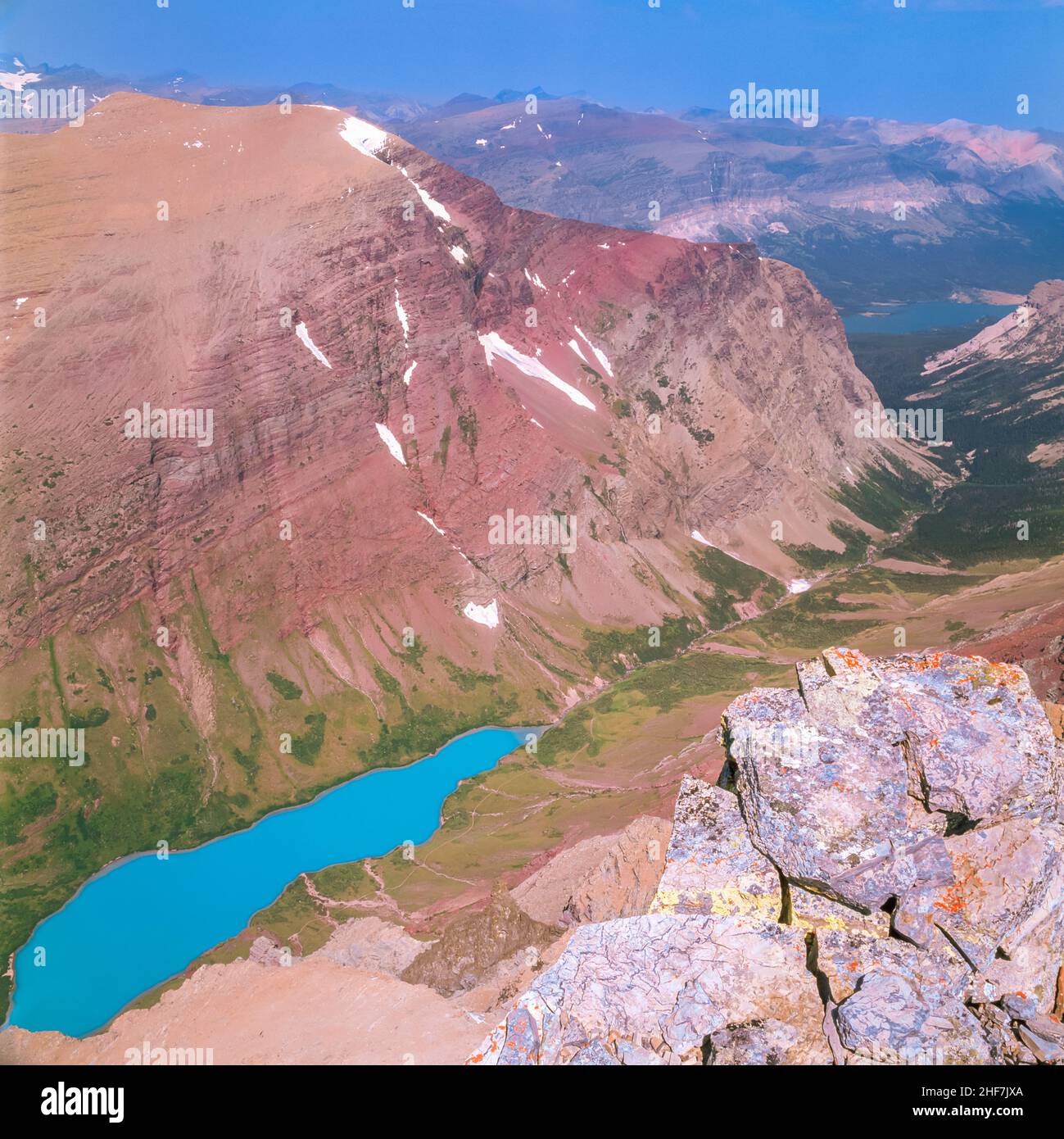 cracker lake below allen mountain viewed from mount siyeh in glacier ...