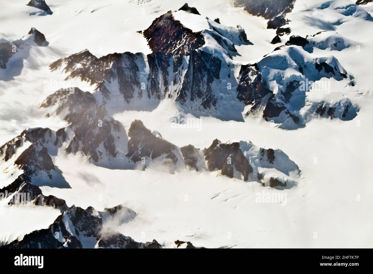 Aerial view of the antarctica with glaciers, mountain, snow and river ...