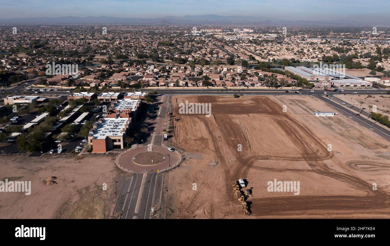 Parts of the downtown urban core next to empty construction plots in ...