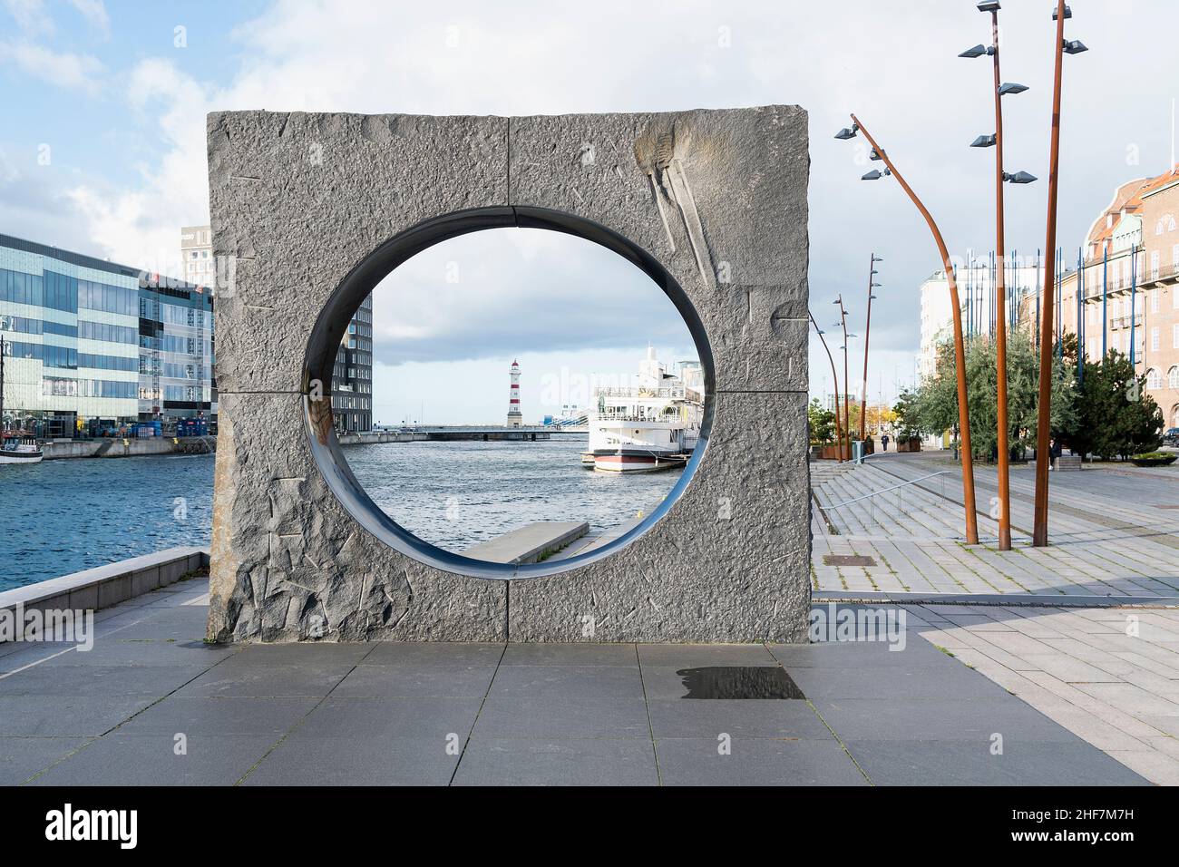 Sweden, Malmo, harbor, modern buildings, porthole, perspective Stock ...