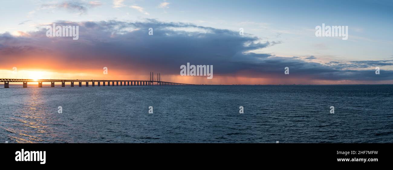 Panorama, Sweden, Oresund Bridge, E20, connection Malmö - Copenhagen ...