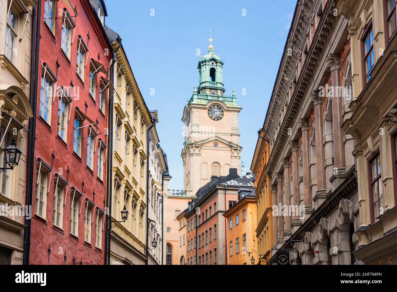 Sweden, Stockholm, old town, view to Stora Kyrkan, Nikolaikirche Stock ...