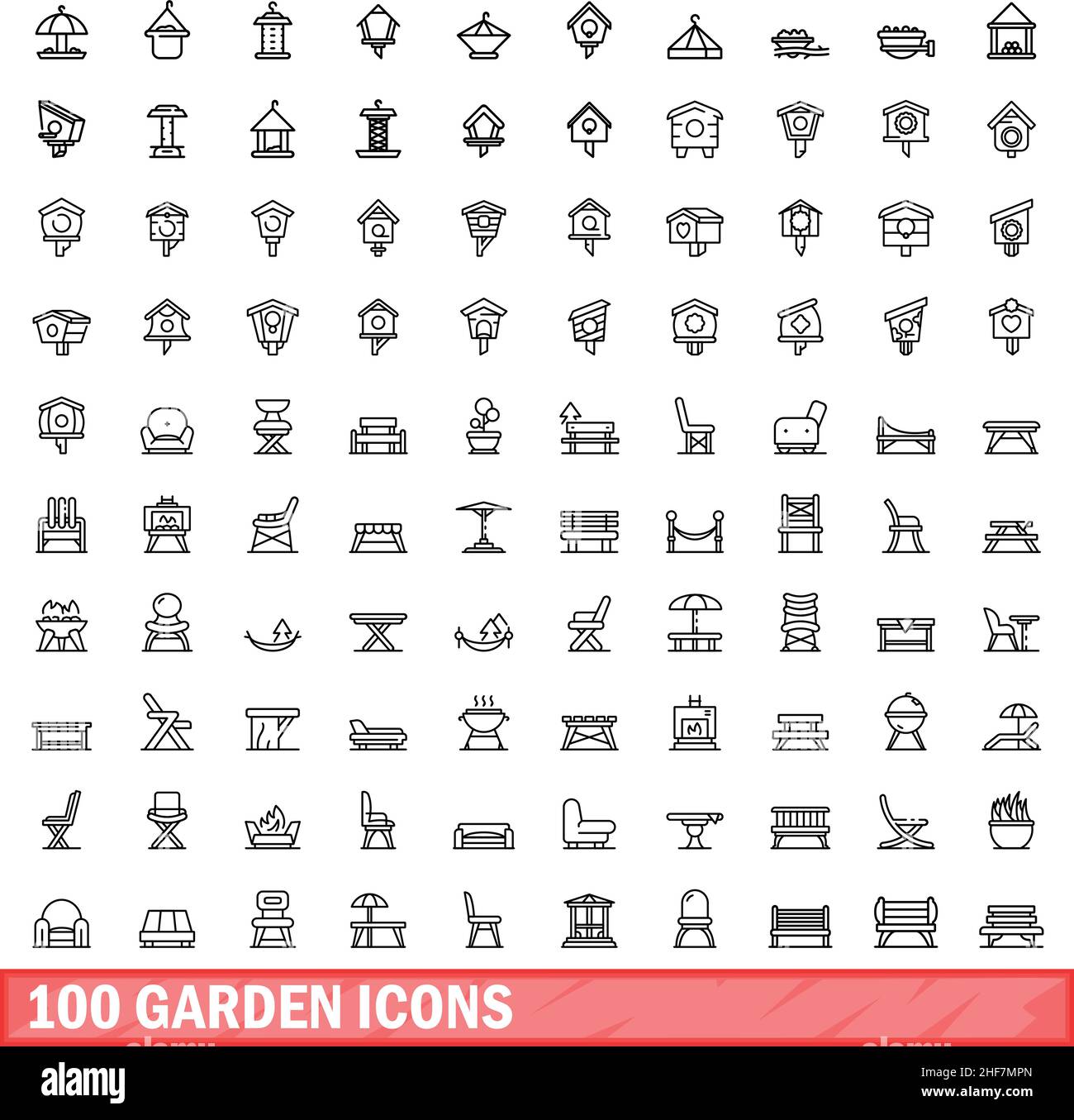100 garden icons set. Outline illustration of 100 garden icons vector ...