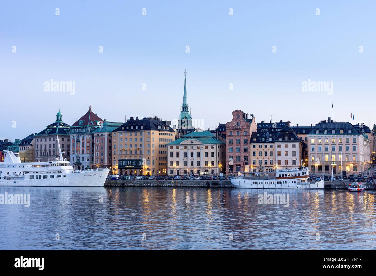Sweden, Stockholm, view to the old town, quay, shipping pier ...
