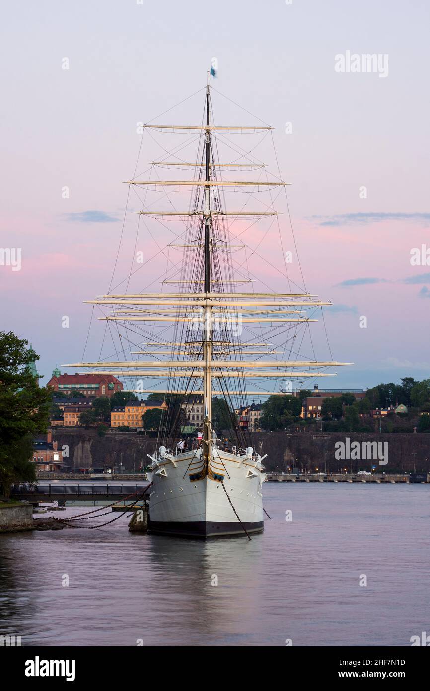 Sweden, Stockholm, sailing ship "AF Chapman", dusk Stock Photo - Alamy