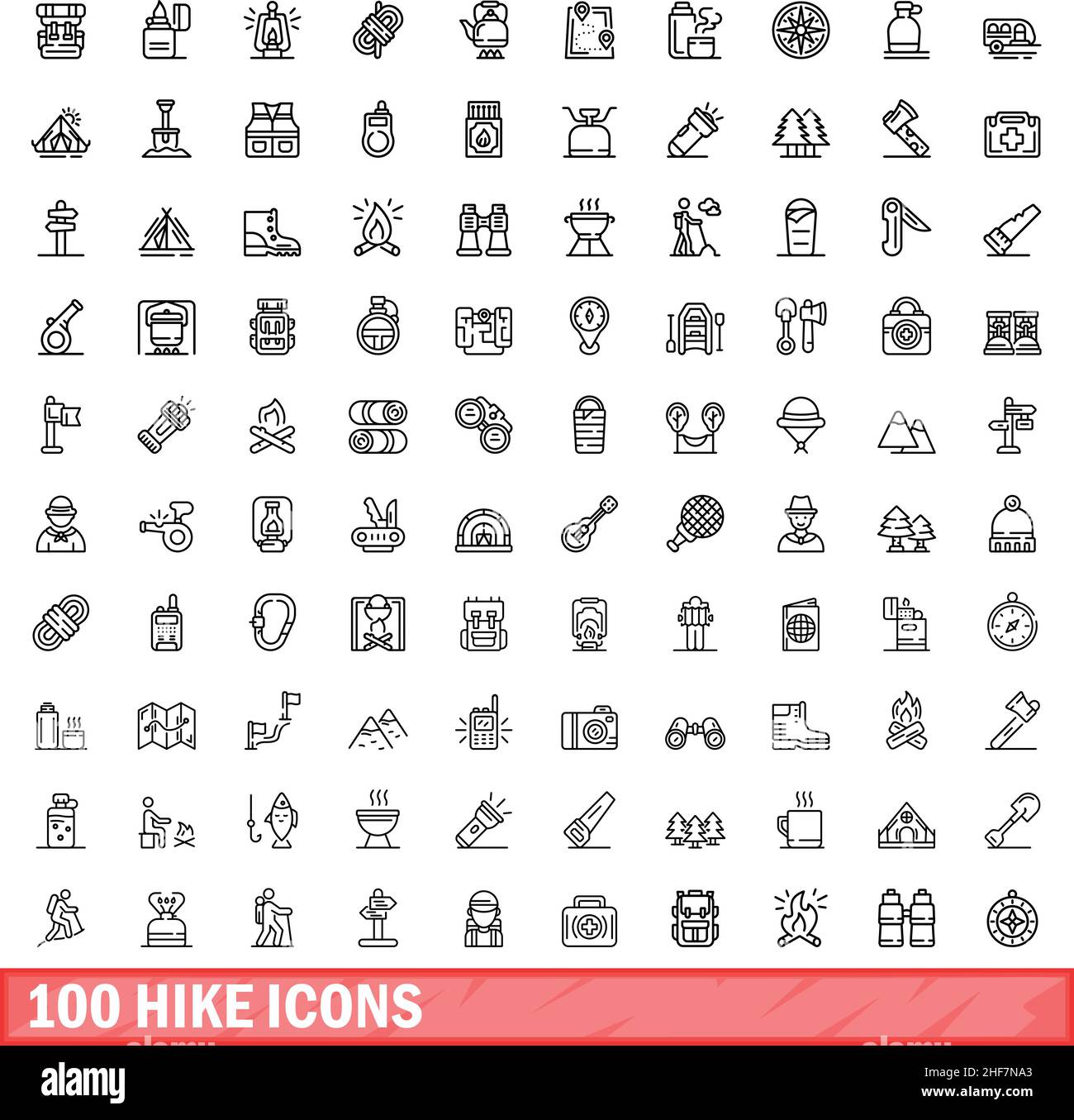 100 hike icons set. Outline illustration of 100 hike icons vector set ...