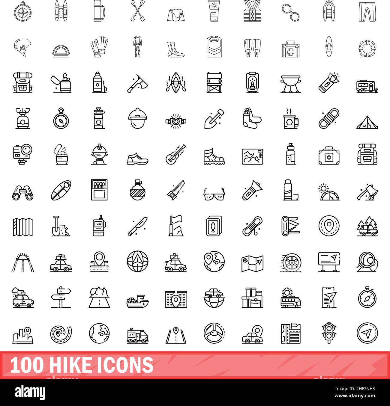 100 hike icons set. Outline illustration of 100 hike icons vector set ...