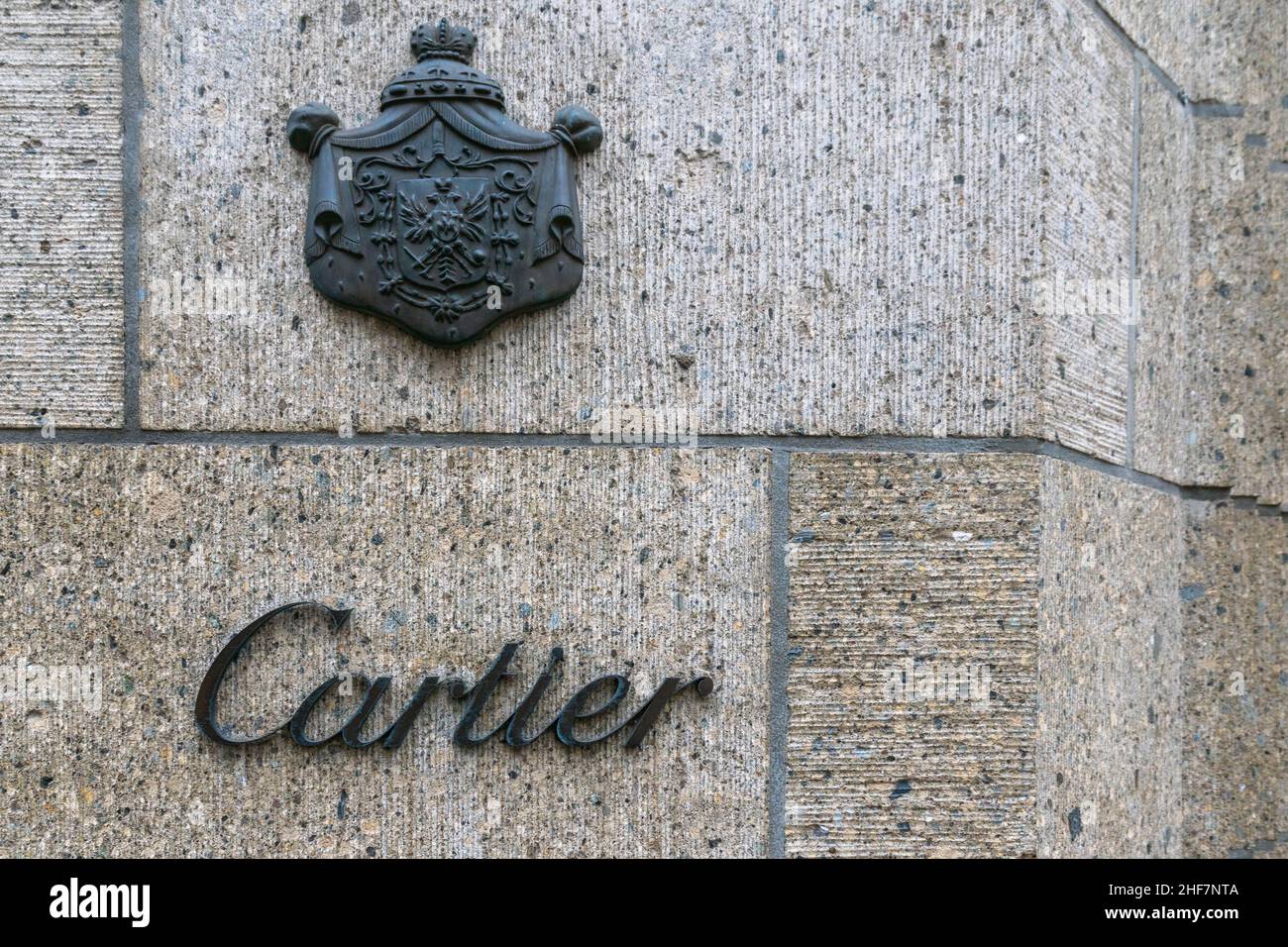 Hamburg, Germany - 9 Feb 2020L: Cartier brand logo sign on outside ...