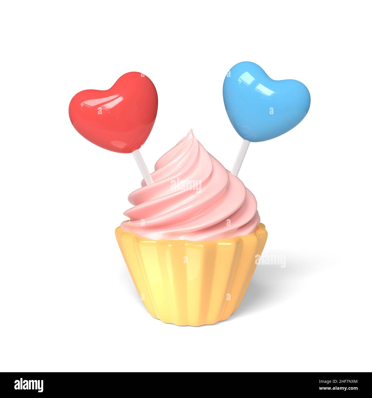 Cartoon cupcake with heart shape lollipops. 3D illustration Stock Photo ...