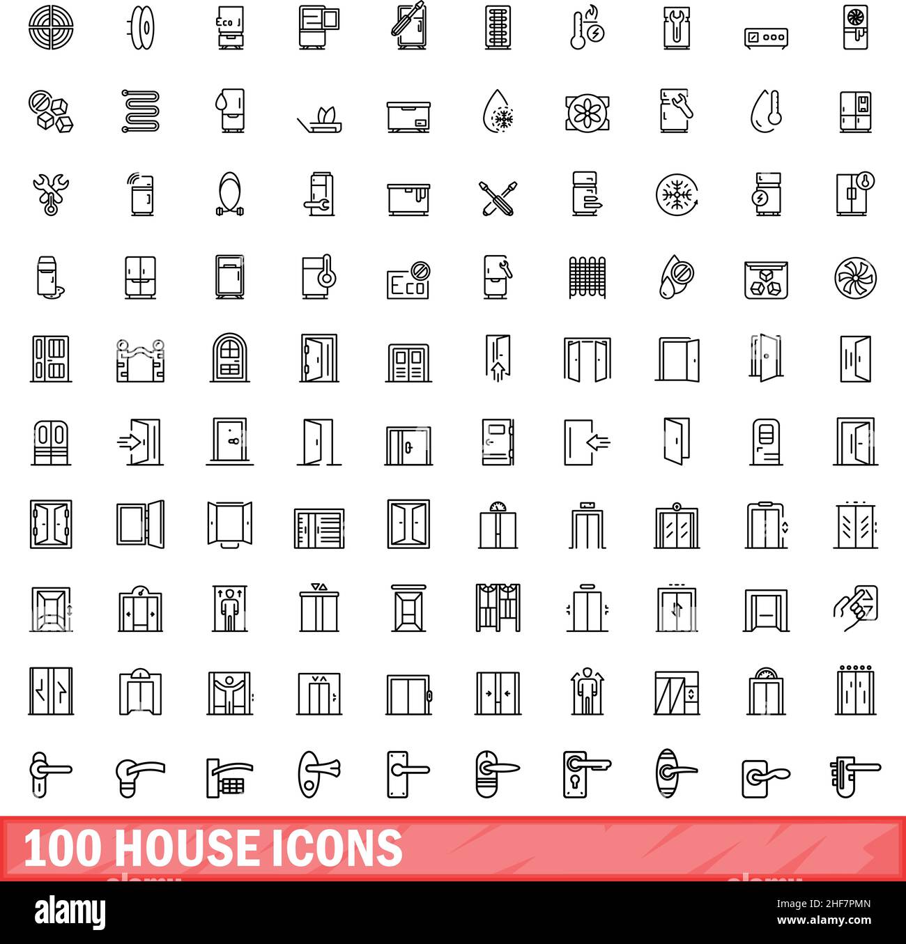100 house icons set. Outline illustration of 100 house icons vector set ...