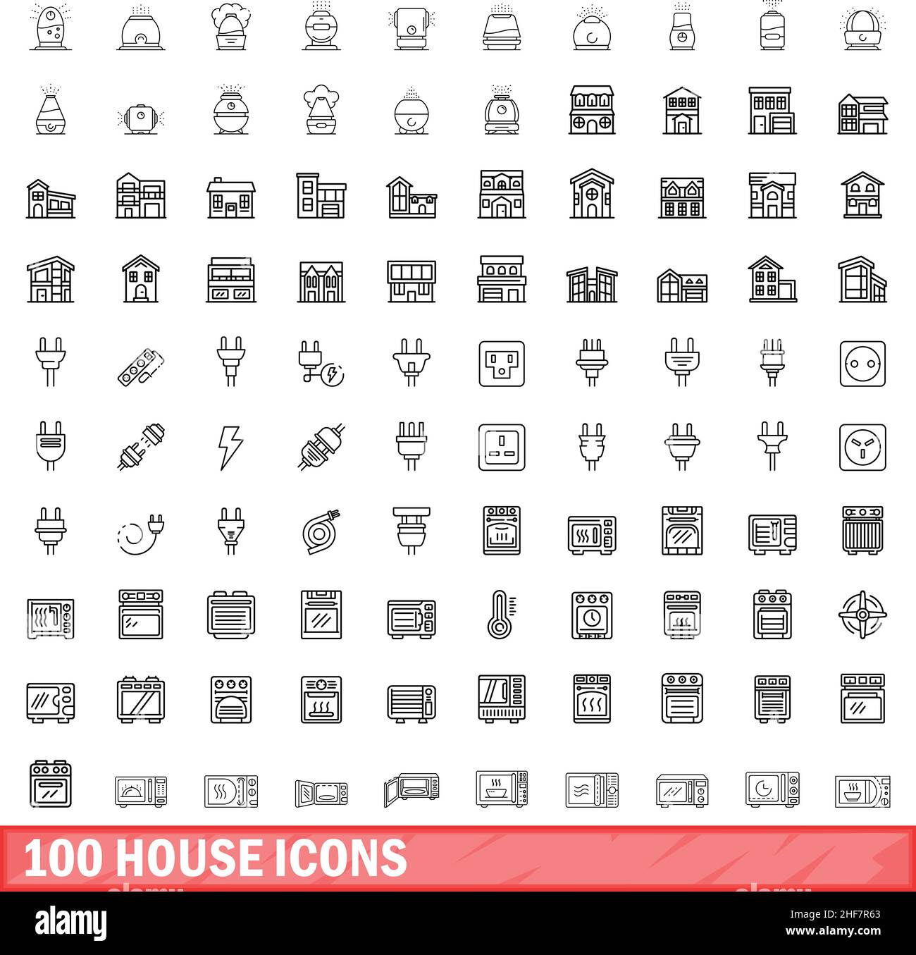 100 house icons set. Outline illustration of 100 house icons vector set ...