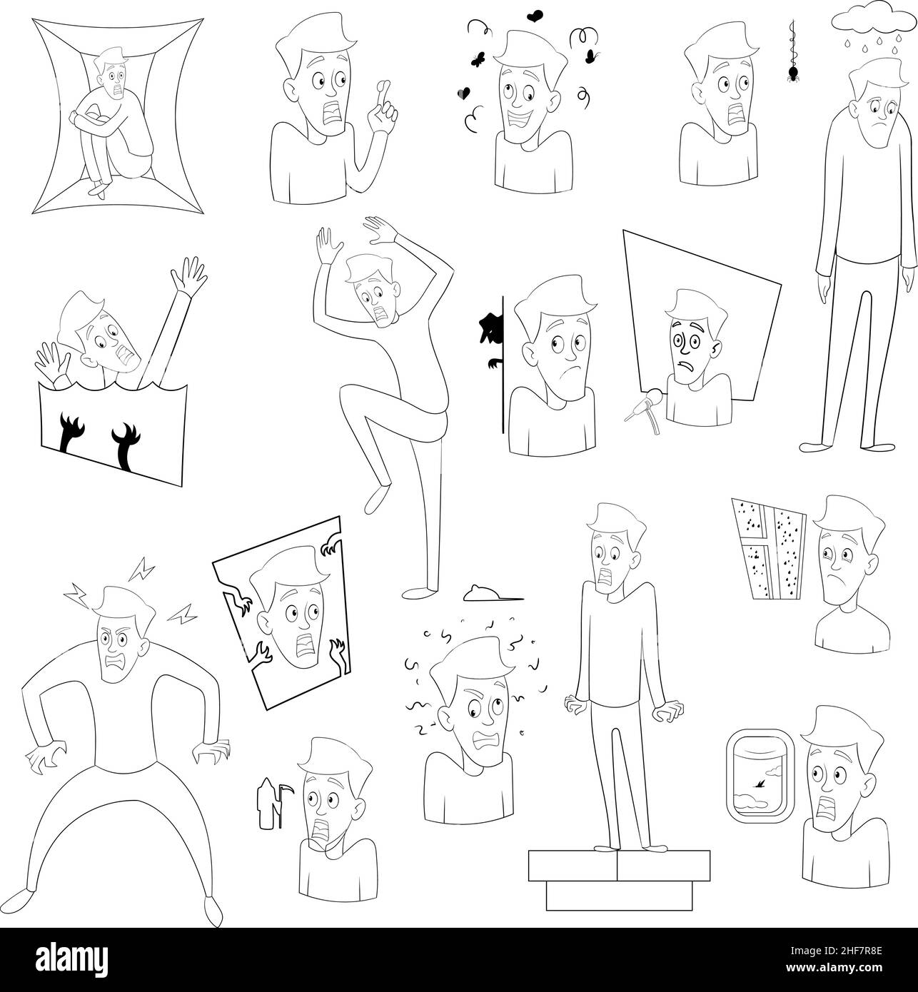 Various phobias set icons in outline style isolated on white background ...