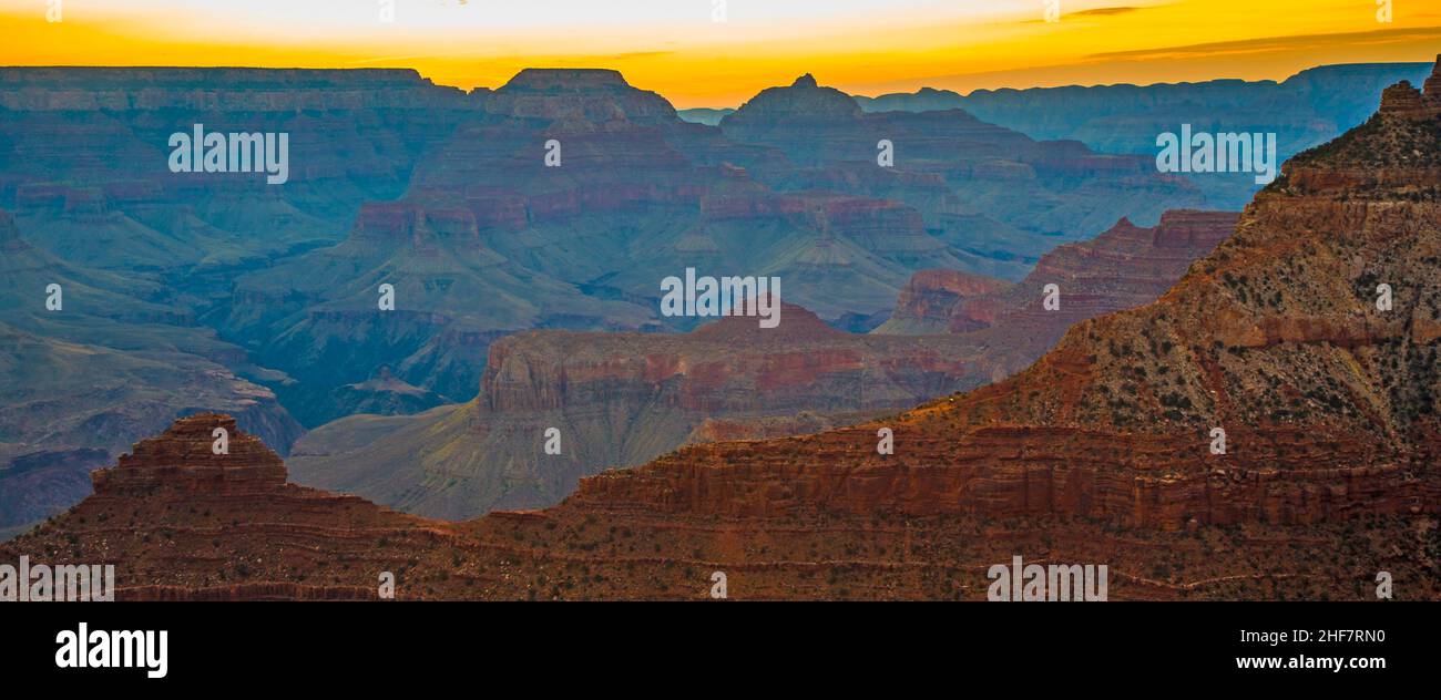 Sunrise at Grand Canyon seen from Mathers Point, South rim Stock Photo ...