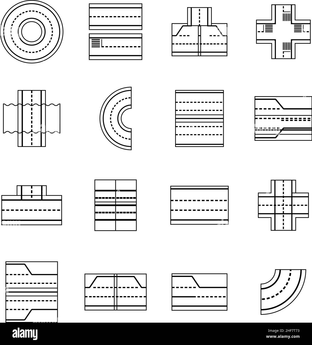 Road elements constructor set icons in outline style isolated on white ...