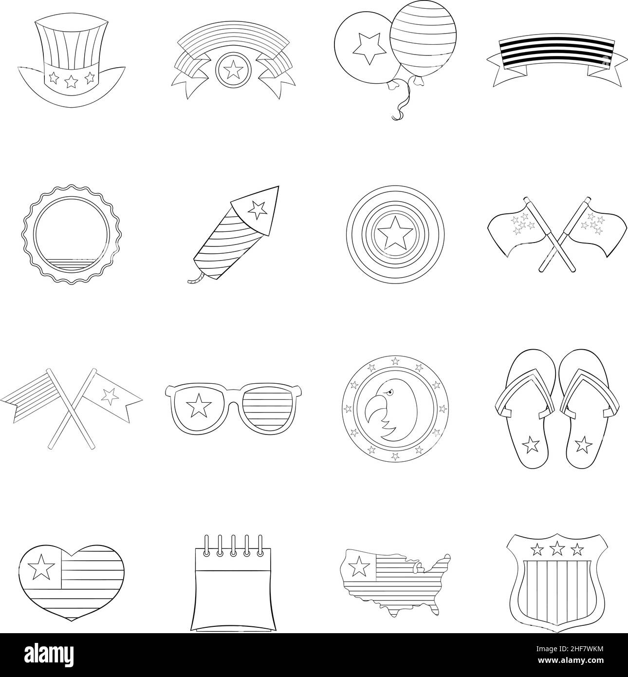 Independence day set icons in outline style isolated on white ...