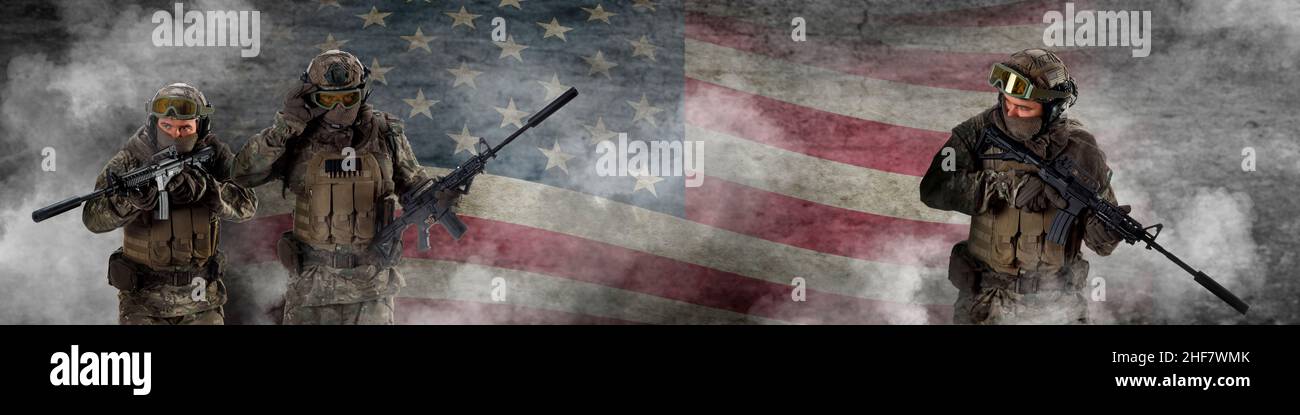 Three professional special forces soldiers, during a special operation ...