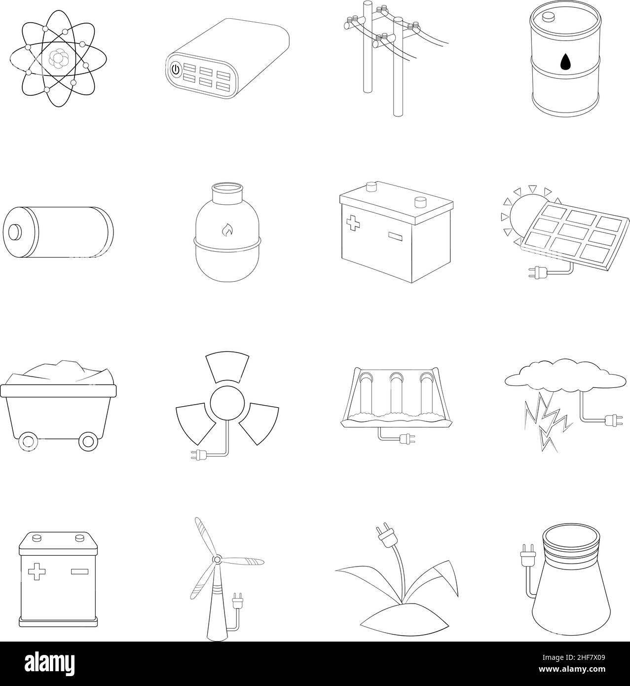 Clean energy set icons in outline style isolated on white background ...