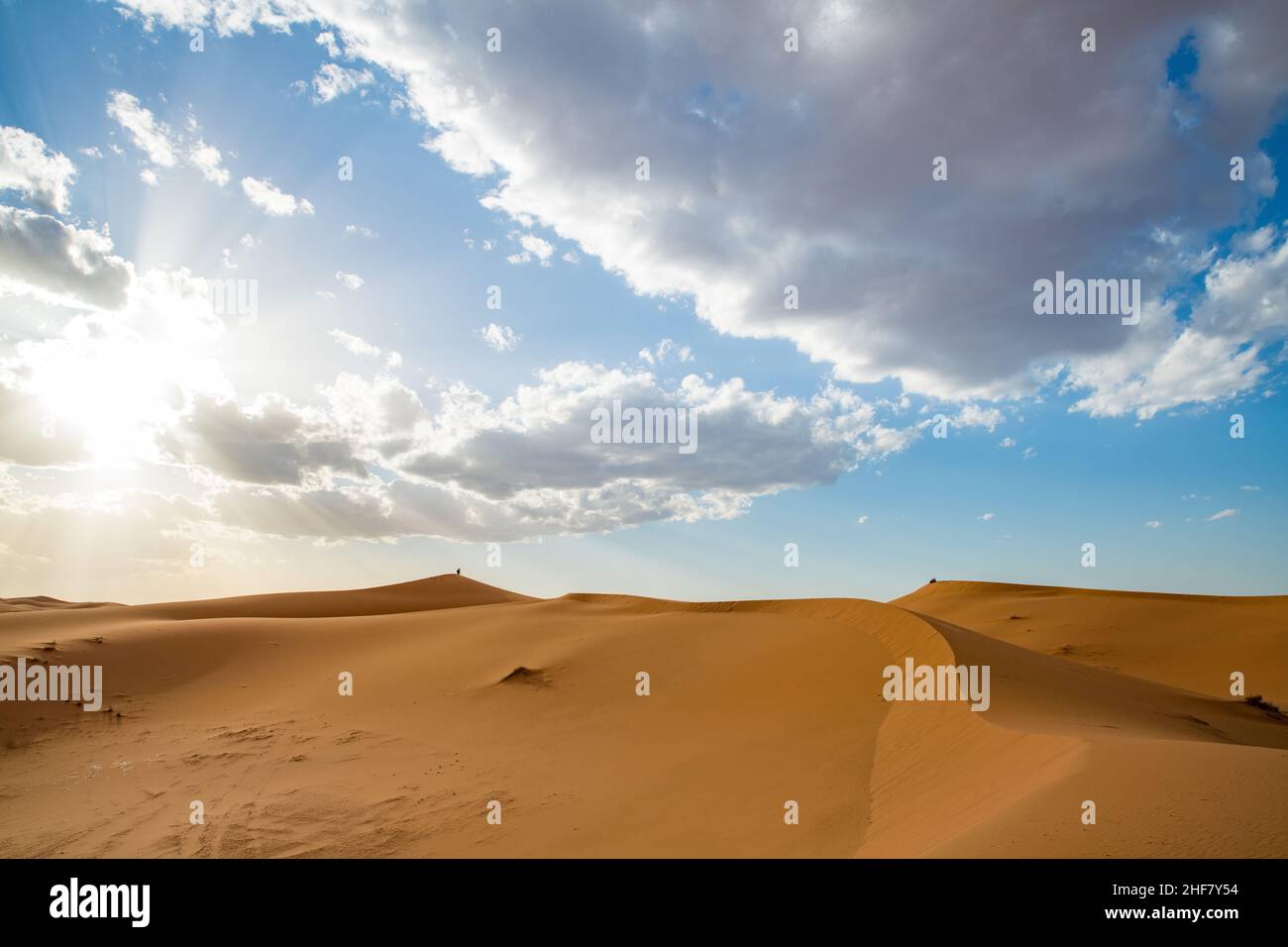 Sand dunes in Morocco. Erg Chebbi Sahara desert. Yellow red sand and ...