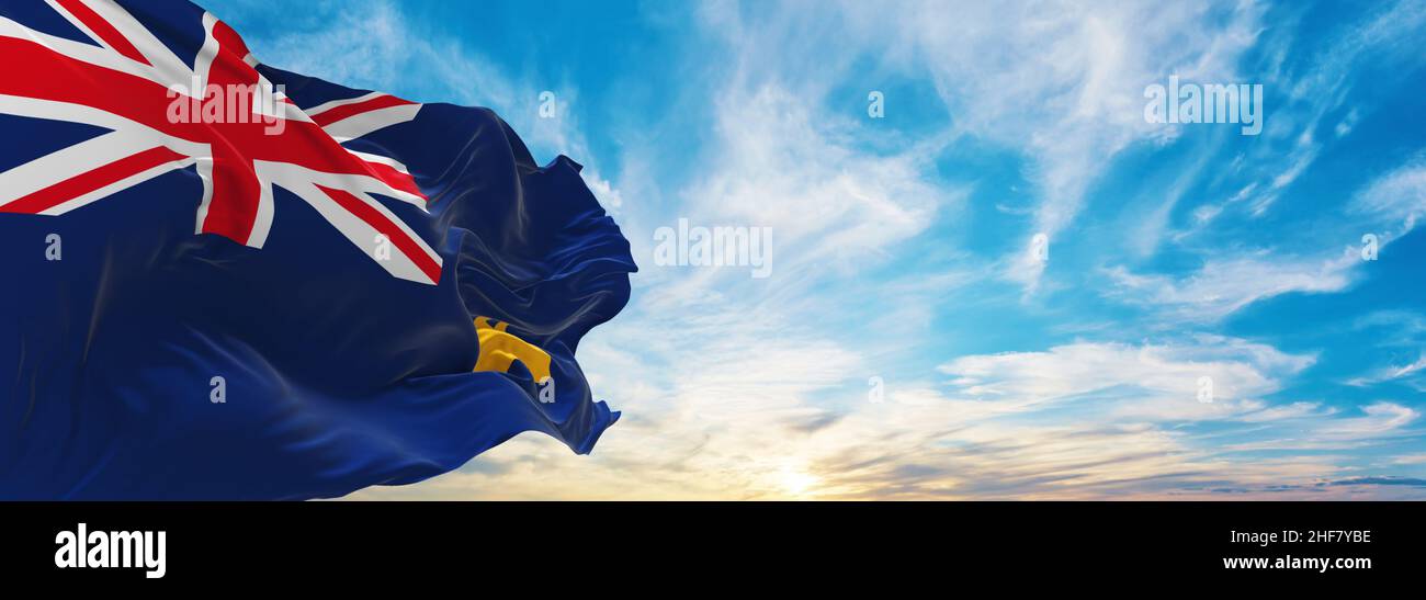 flag of Bumbunga , Australia at cloudy sky background on sunset ...
