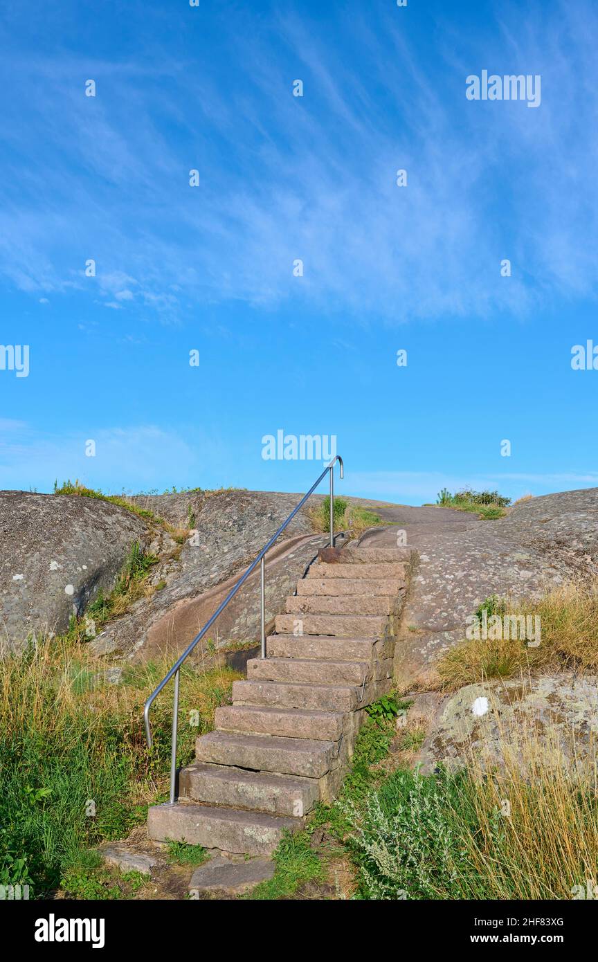 Stone stairs, archipelago, summer, Hunnebostrand, Skagerrak, Bohuslän ...
