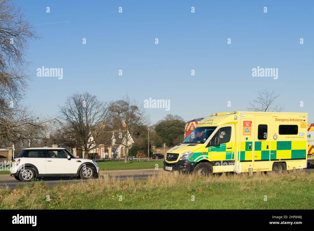 London Emergency Ambulance en route to 999 call London England UK Stock ...