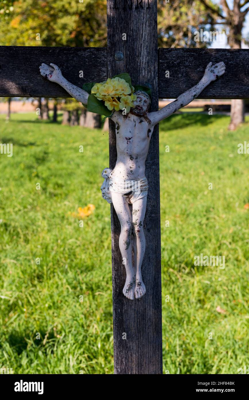 Chiemgau, late summer, autumn light, crucifix Stock Photo - Alamy