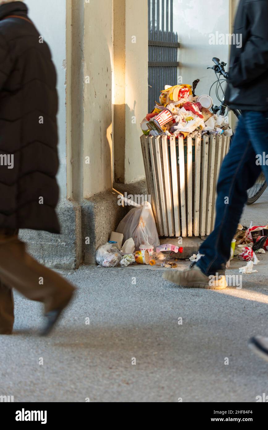 full of trash cans, garbage Stock Photo - Alamy