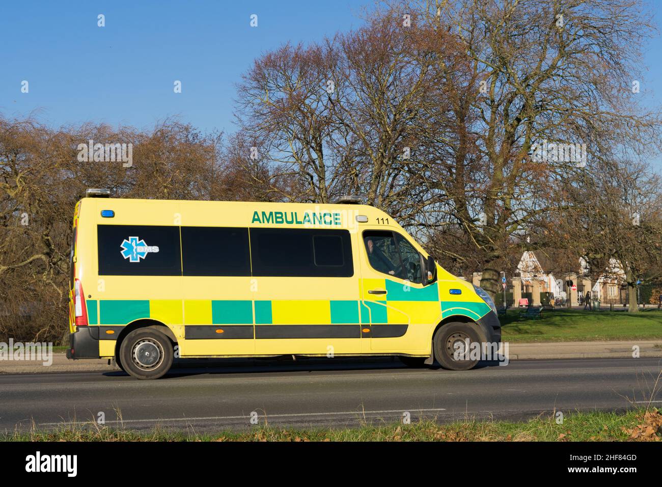 side view of London Ambulance on London Greenwich road England UK Stock ...