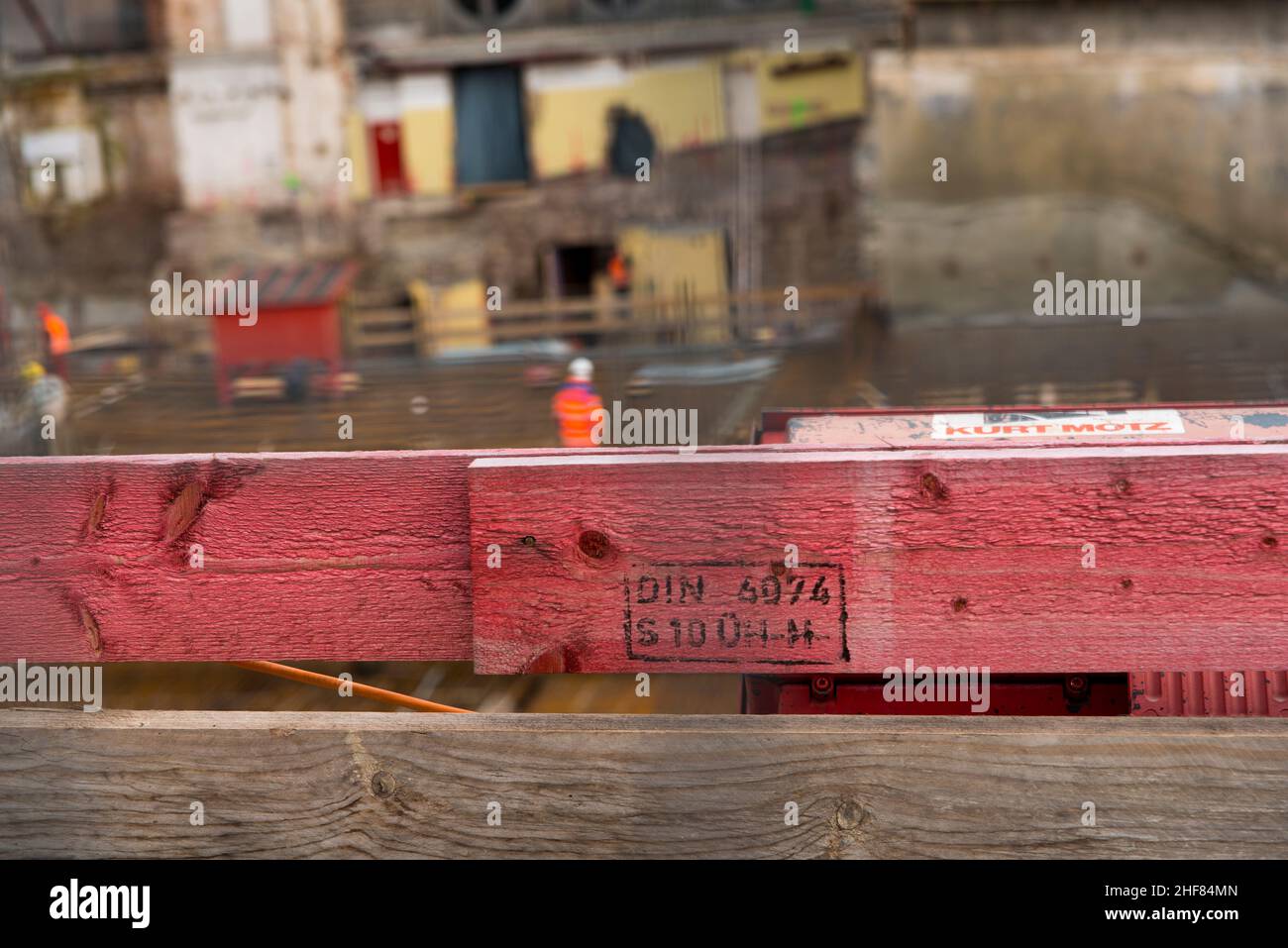 Construction site, scaffolding, site fence Stock Photo - Alamy