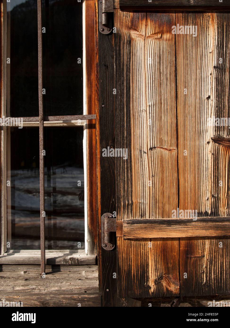Wood, hut, mountain hut, window Stock Photo - Alamy